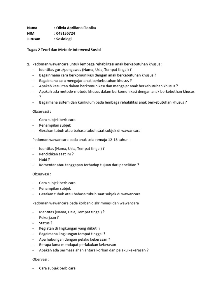 Tugas 2 Teori Dan Metode Intervensi Sosial | PDF