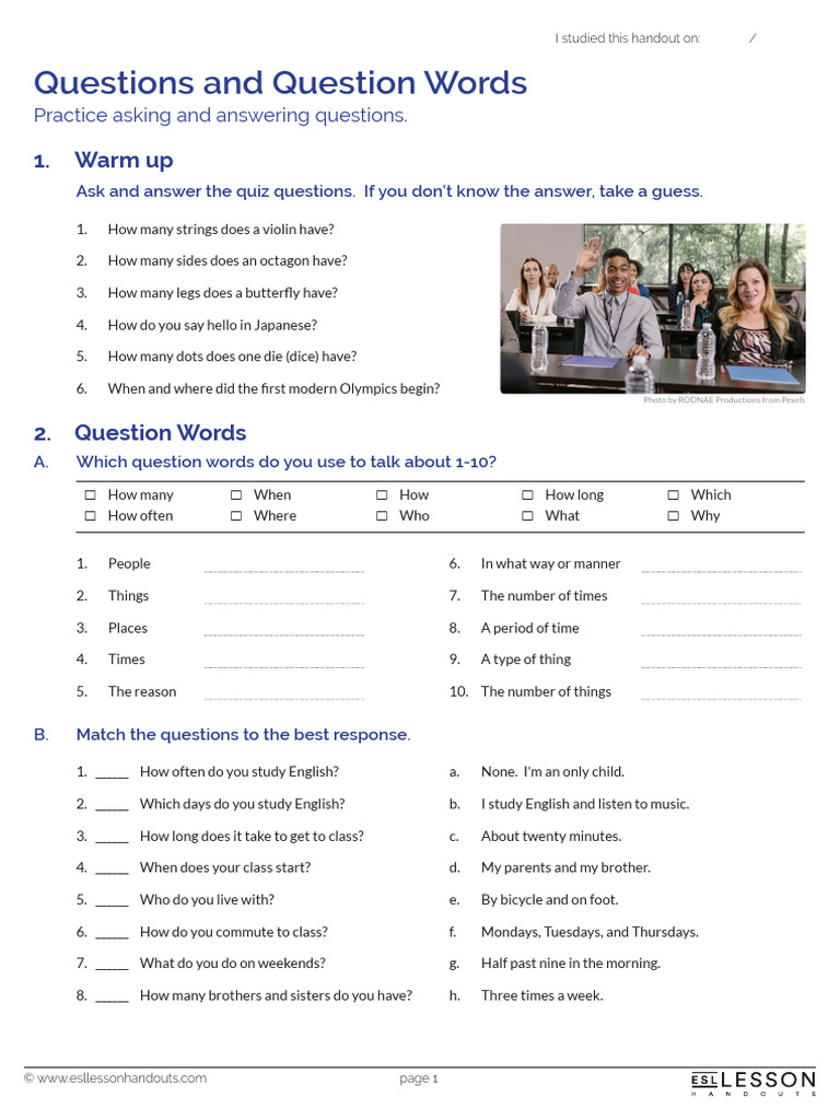 Questions-and-Question-Words-Student | PDF | Verb | English Language