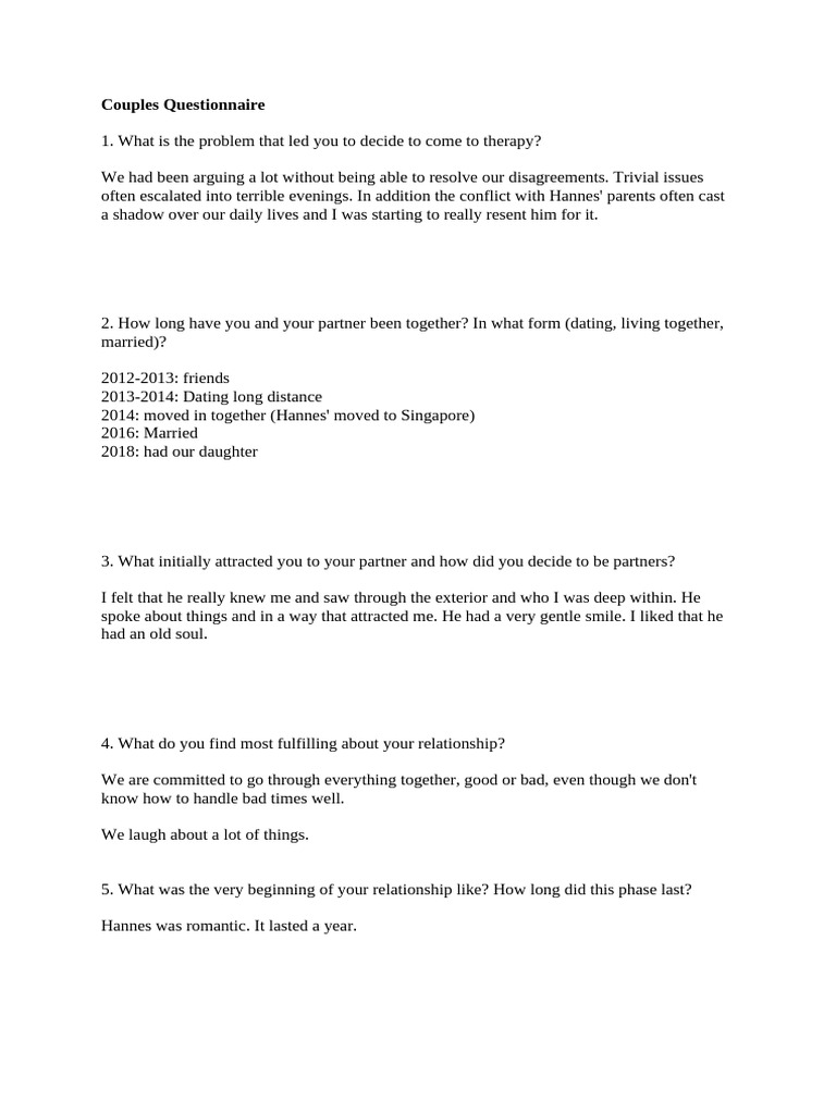 Couples Questionnaire Couples Institute | PDF | Brewery | Psychology