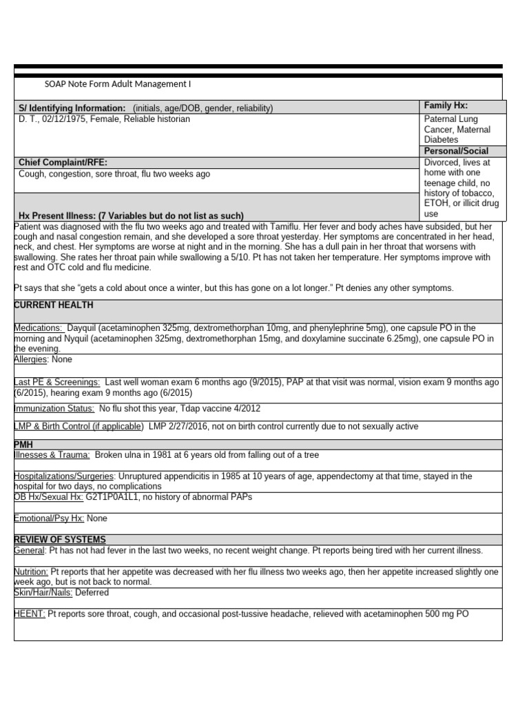 Adult SOAP Example Posted-1 | PDF | Streptococcus | Clinical Medicine