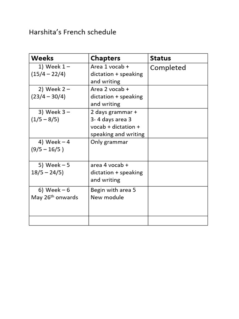 Harshita French Schedule | PDF