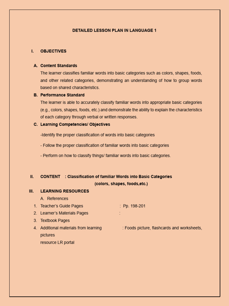 Detailed Lesson Plan in Language1 - Siaron Baby Jane | PDF | Lesson Plan | Classroom