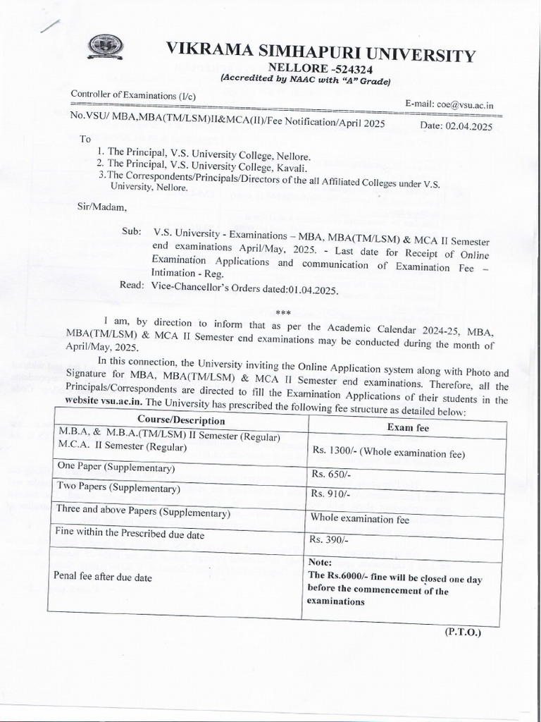 Mba Mba (TM&LSM) Mca II Sem Fee Notification | PDF