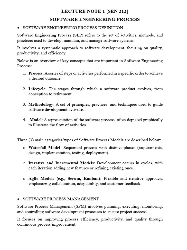 SEN 212 LECTURE NOTE 1 | PDF | Software Development Process | Systems Architecture