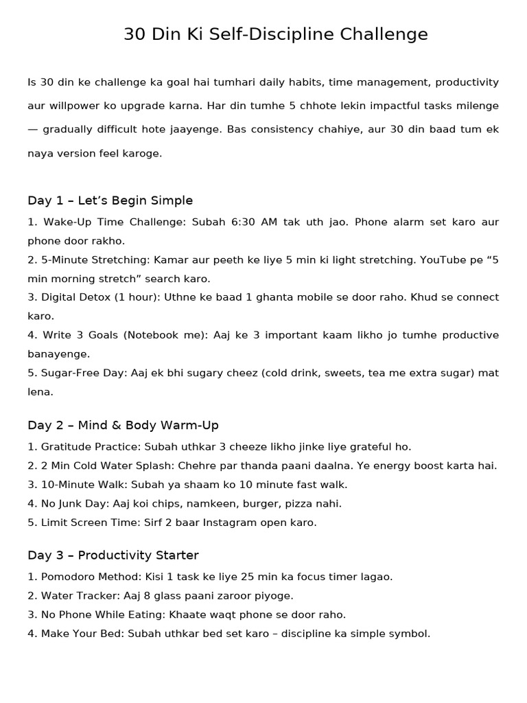 30-Day Self-Discipline Challenge Guide | PDF
