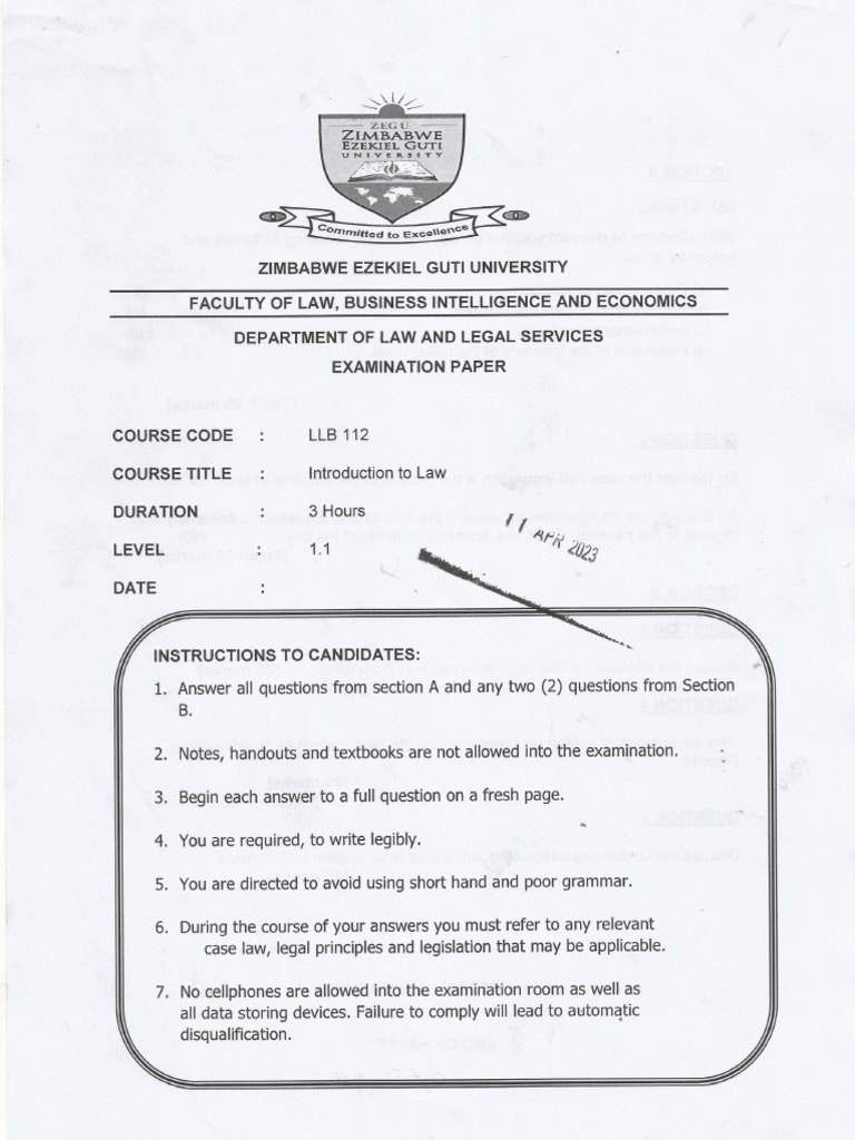 LLB 112 Introduction To Law | PDF
