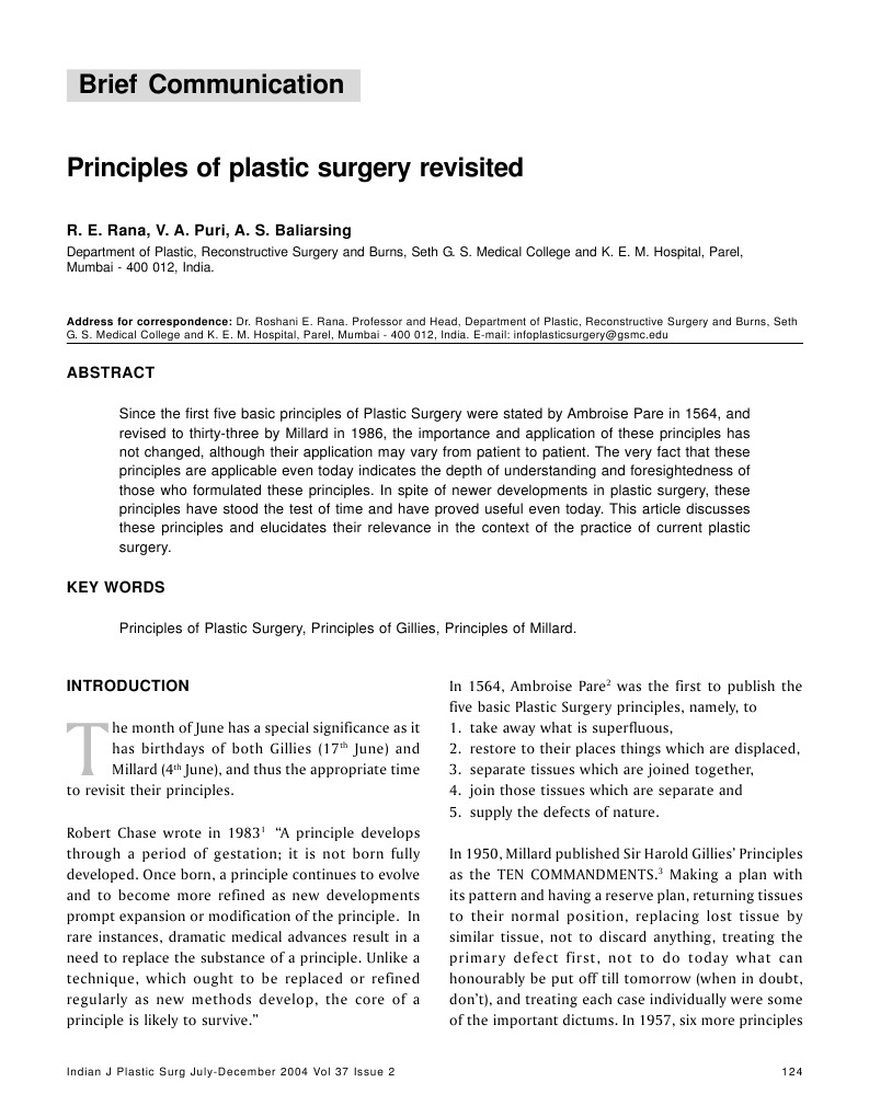 Principles Plastic Surgery | PDF | Plastic Surgery | Surgery