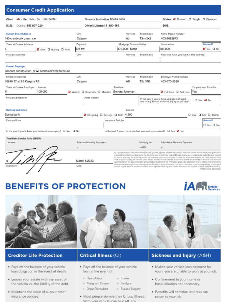 SAL053 Consumer Credit Application (Life, CI & Dis.) - C7007E & C7094E - Pad - BC AB SK MB On ...