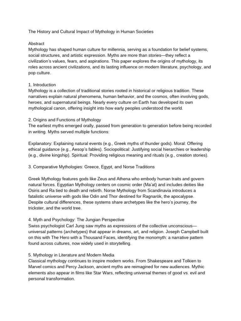The History and Cultural Impact of Mythology in Human Societies | PDF ...