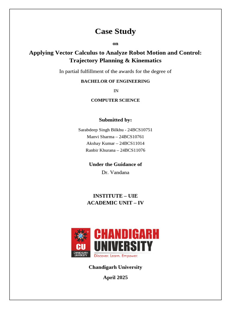 Case Study - Applying Vector Calculus to Analyze Robot Motion | PDF ...