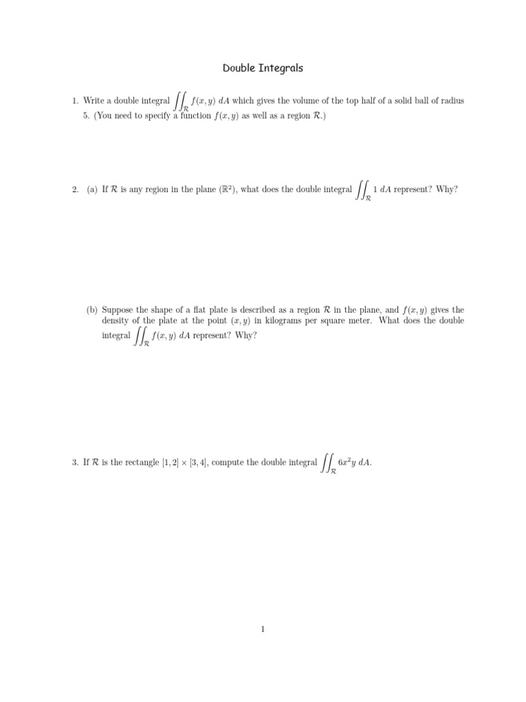 Worksheets On Double Integrals1 | PDF | Integral | Area