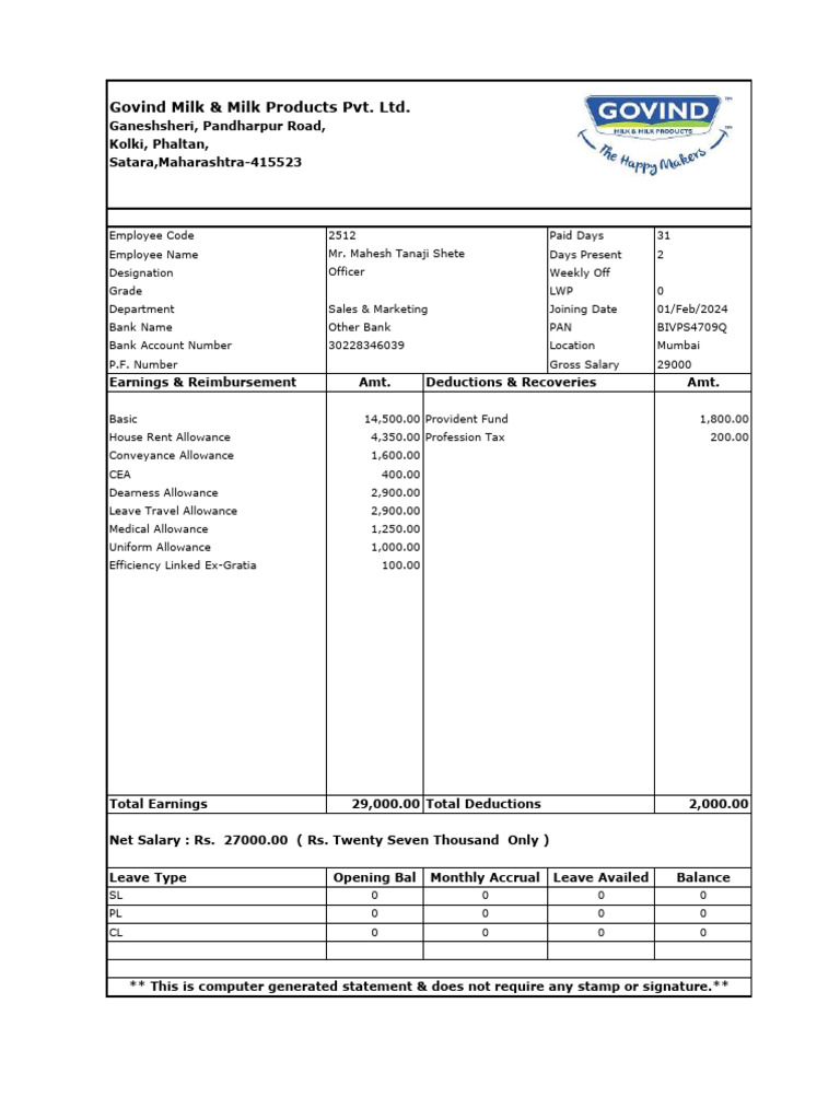 Payslip August 2024 | PDF
