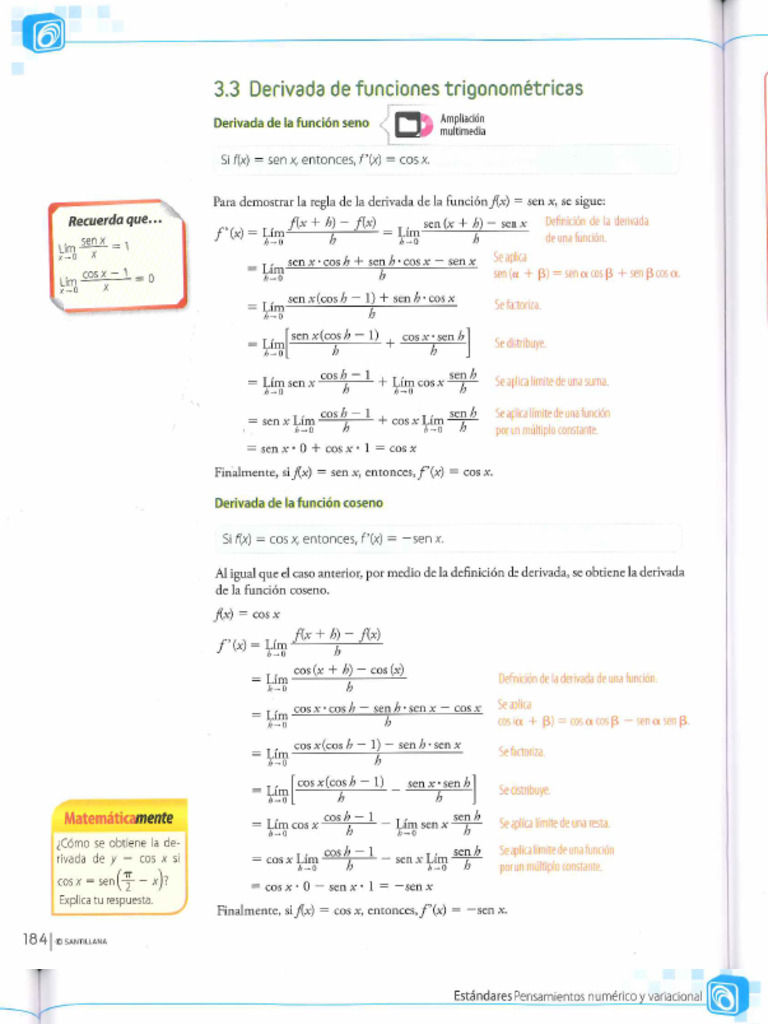 Tema 2.11 - Derivada de Trigonométricas - [4 pp] | PDF