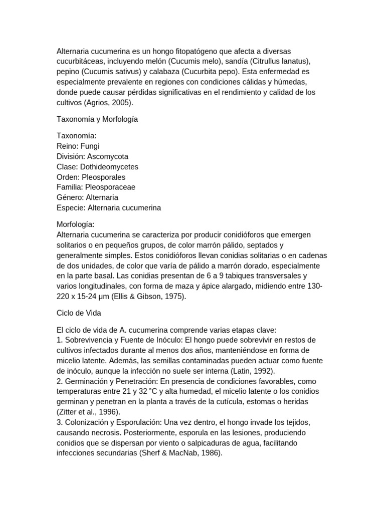Alternaria cucumerina en cucurbitáceas: manejo y prevención | PDF ...