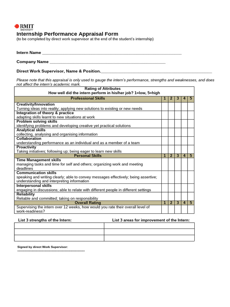 Internship Performance Evaluation Form | PDF