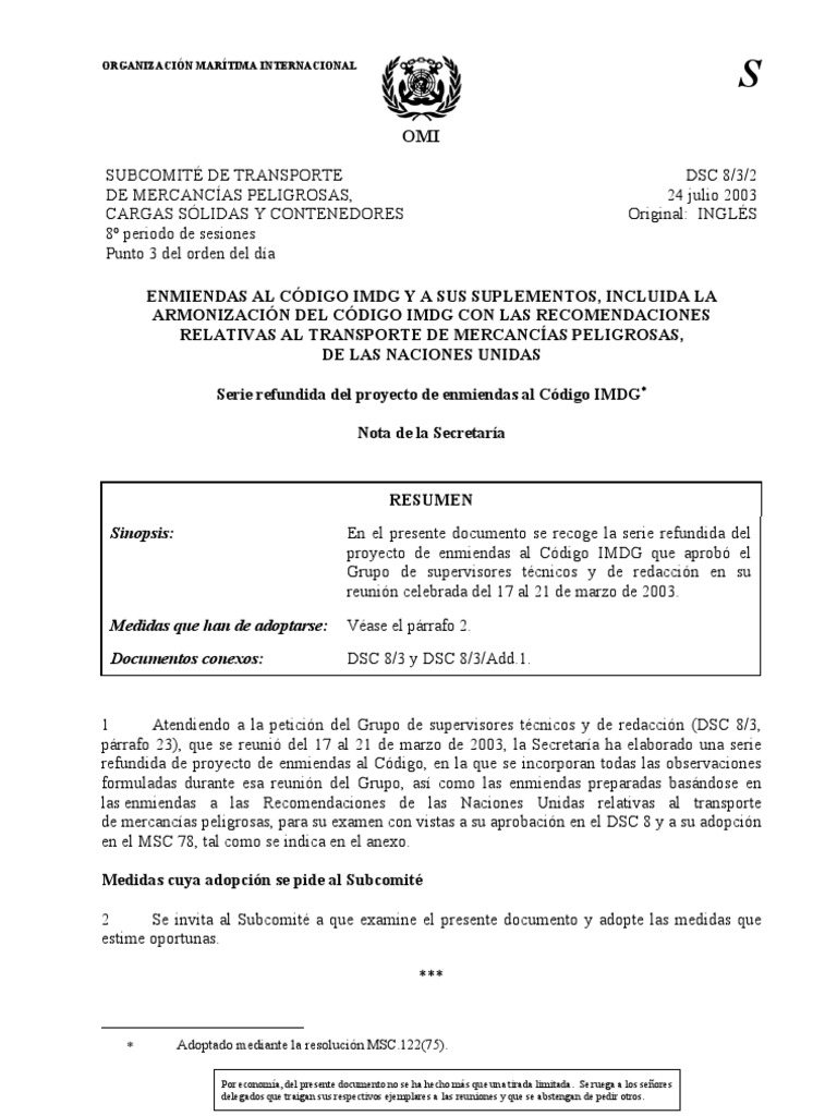 Enmiendas Al Codigo IMDG | PDF | Infección | Material explosivo