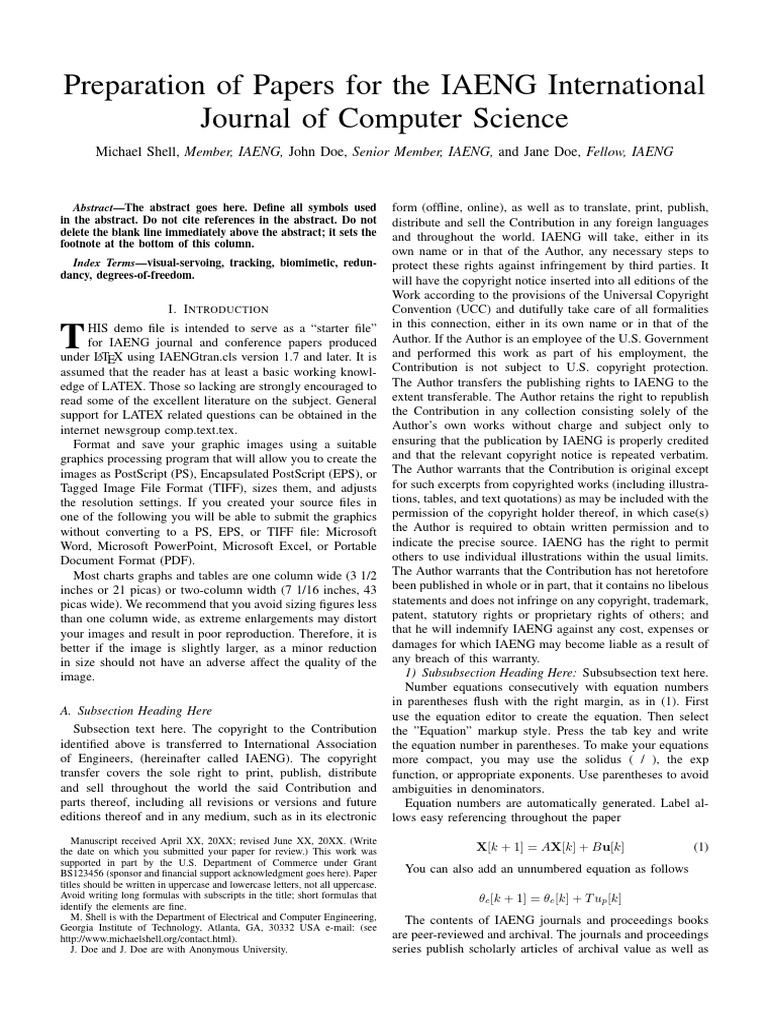 IAENG Journal Paper Preparation Guide | PDF | Copyright