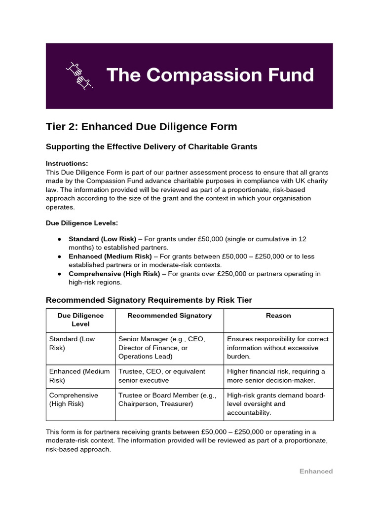 Tier 2 - Enhanced - Compassion Fund Due Diligence Form | PDF | Risk ...