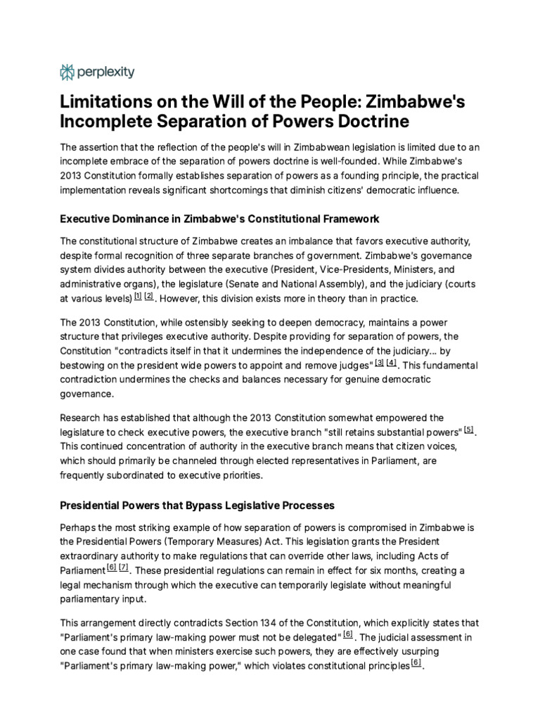Limitations On The Will of The People - Zimbabwe's | PDF | Veto ...