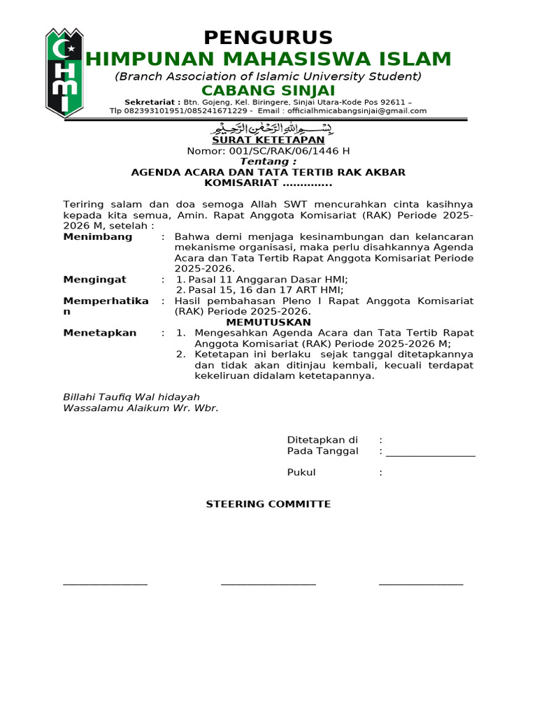 Surat Ketetapan RAK HMI Sinjai | PDF