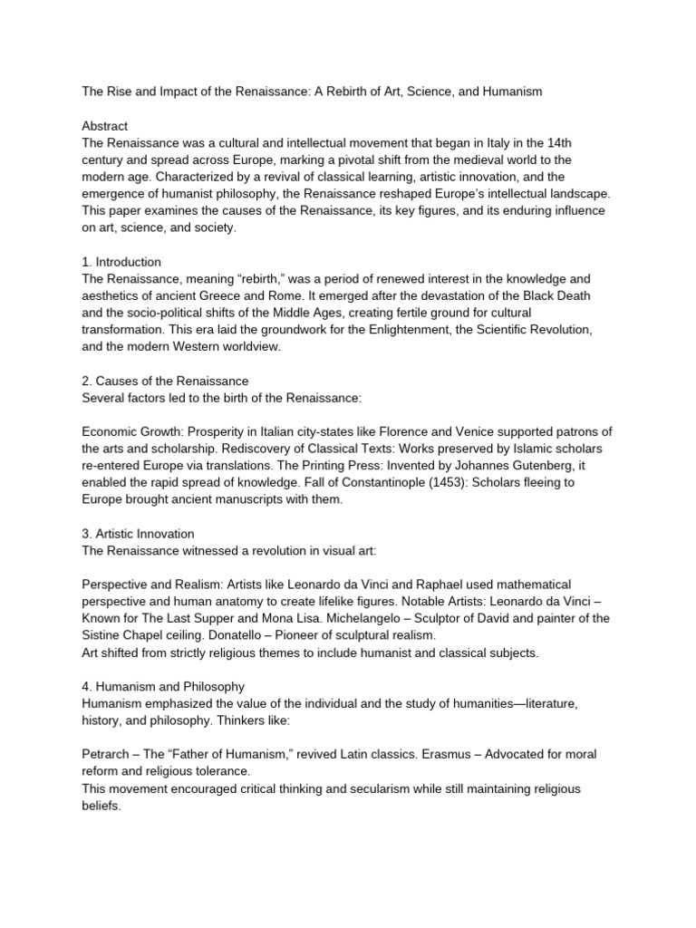 The Rise and Impact of The Renaissance - A Rebirth of Art, Science, and ...