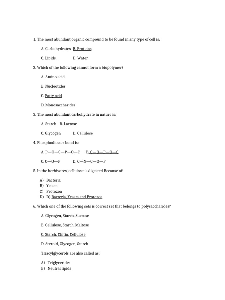 Biomolecules Test (Biology) | PDF | Carbohydrates | Lipid