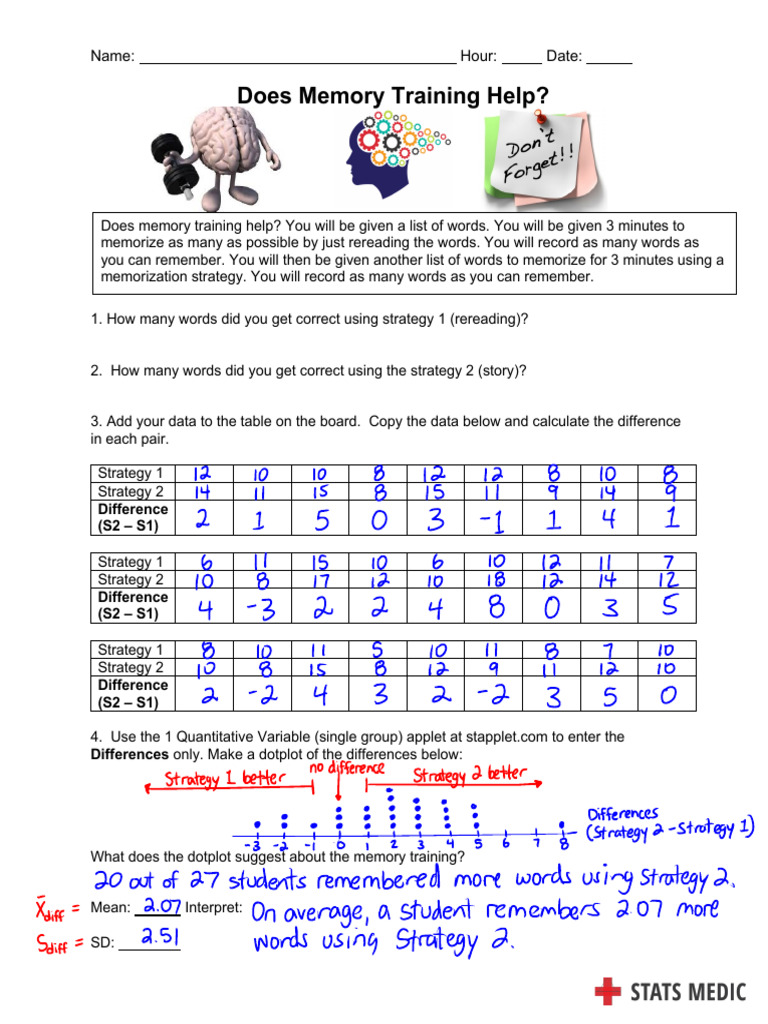 Stats Medic - Confidence Interval for a Mean Difference Answer Key (1 ...