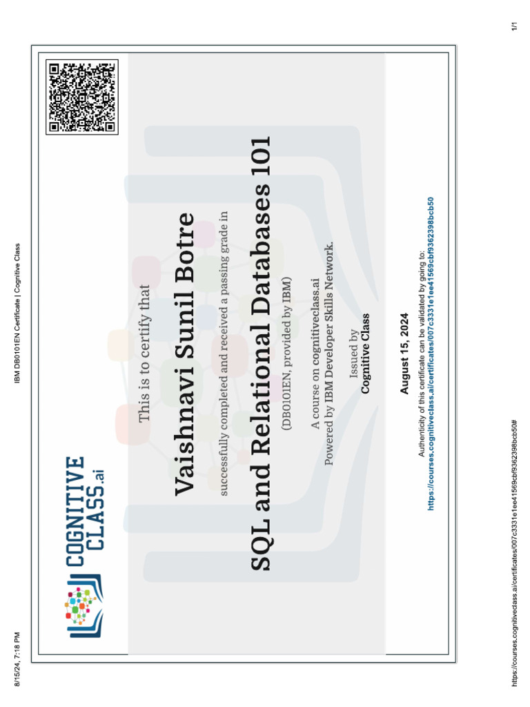 SQL Certificate | PDF