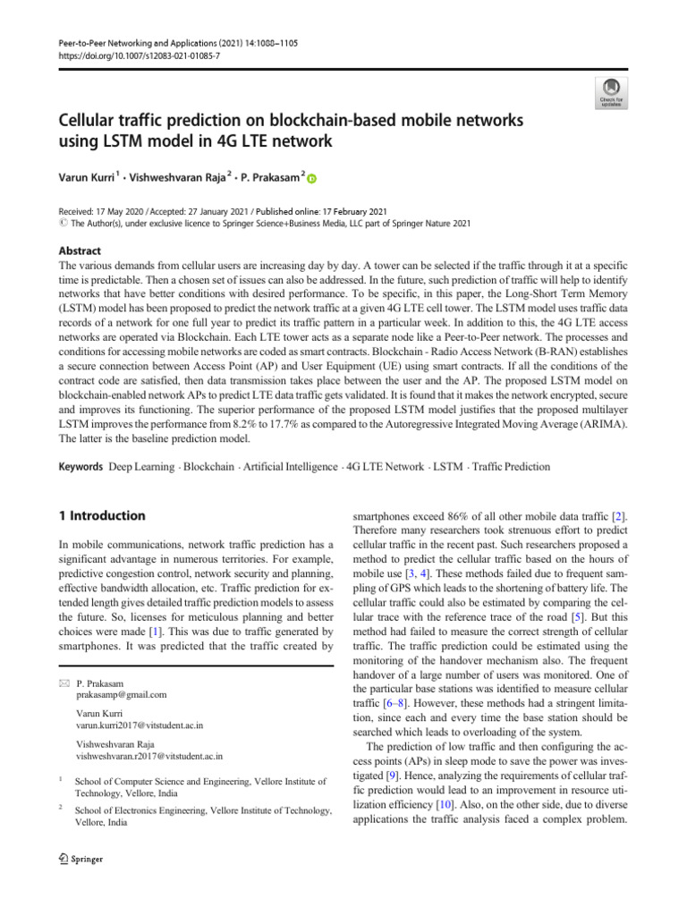 Cellular Traffic Prediction On Blockchain Based Mobile Networks Using