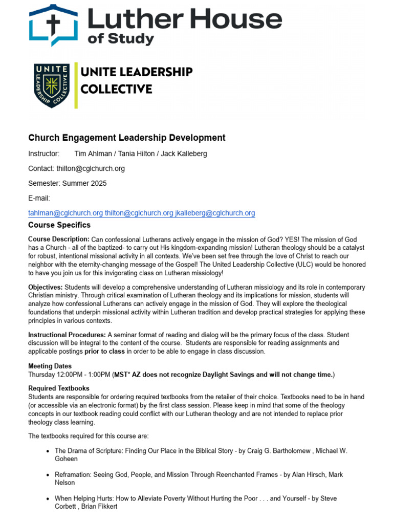 Missions Class Syllabus Summer 2025 | PDF | Lutheranism | Theology