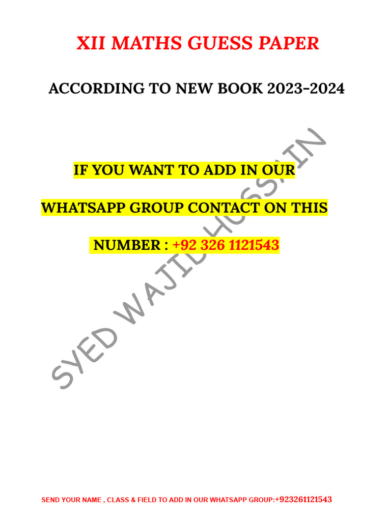 Xii Maths Guess Paper 2023-2024 | PDF