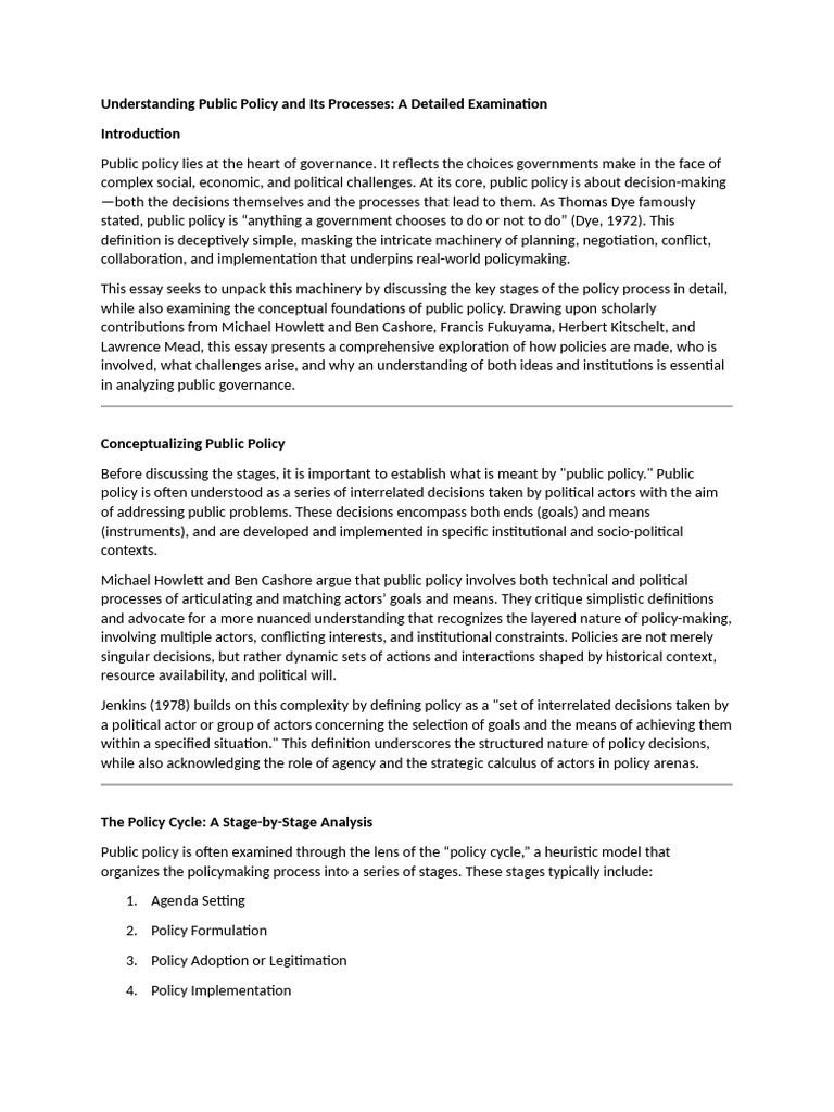 Public Policy Processes Explained | PDF | Policy | Institution