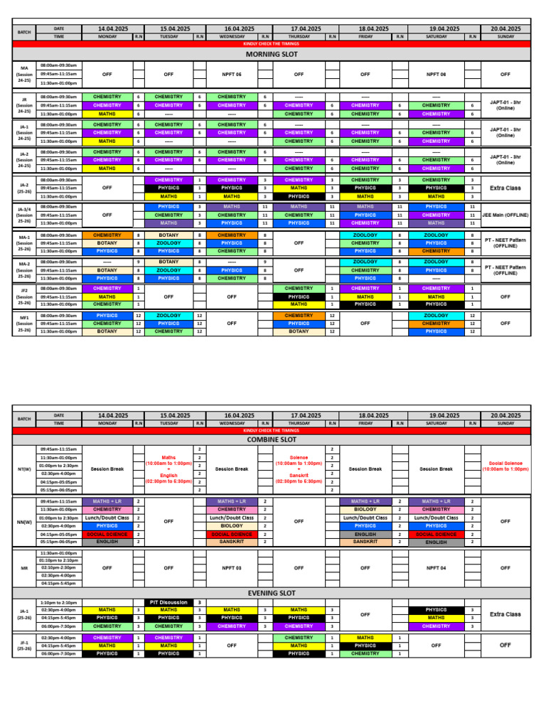 Time Table Format - 14042025student | PDF