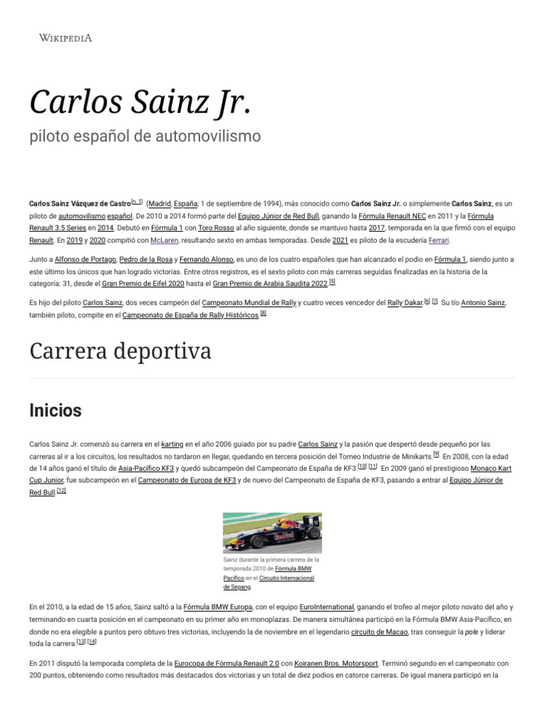 Carlos Sainz Jr. - Wikipedia, La Enciclopedia Libre | PDF | World World ...