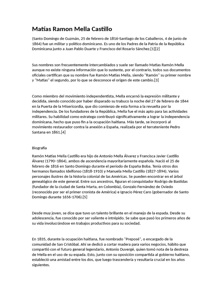 Biografia Ramon Matias Mella | PDF