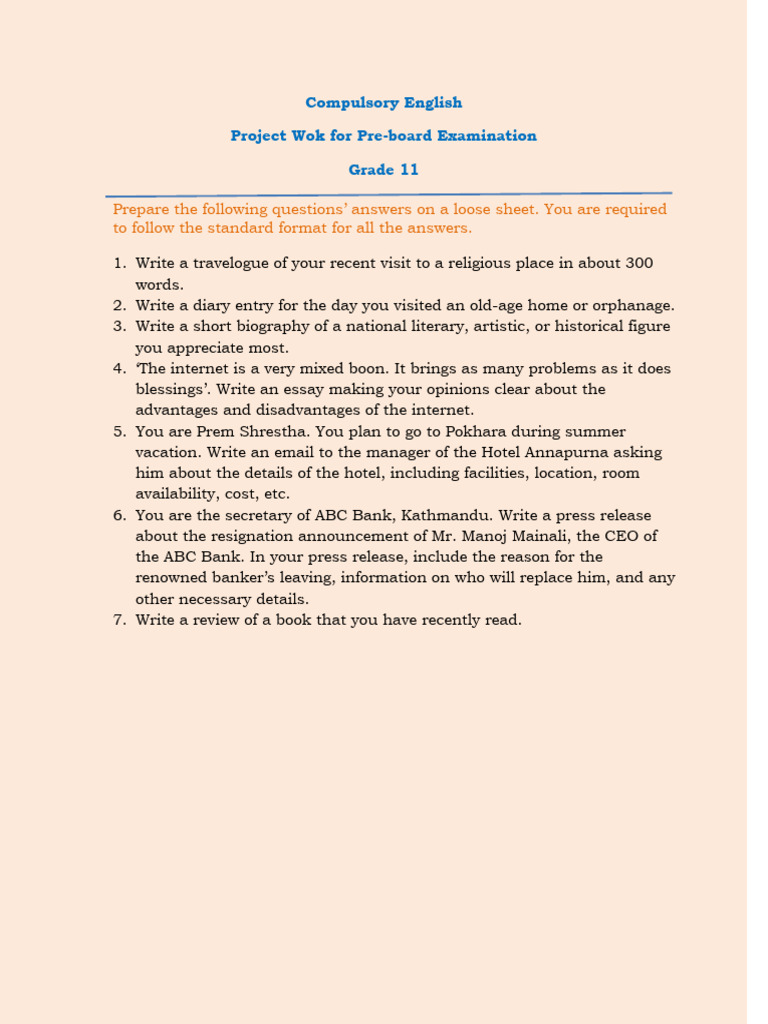 Grade 11 English Project Guidelines | PDF