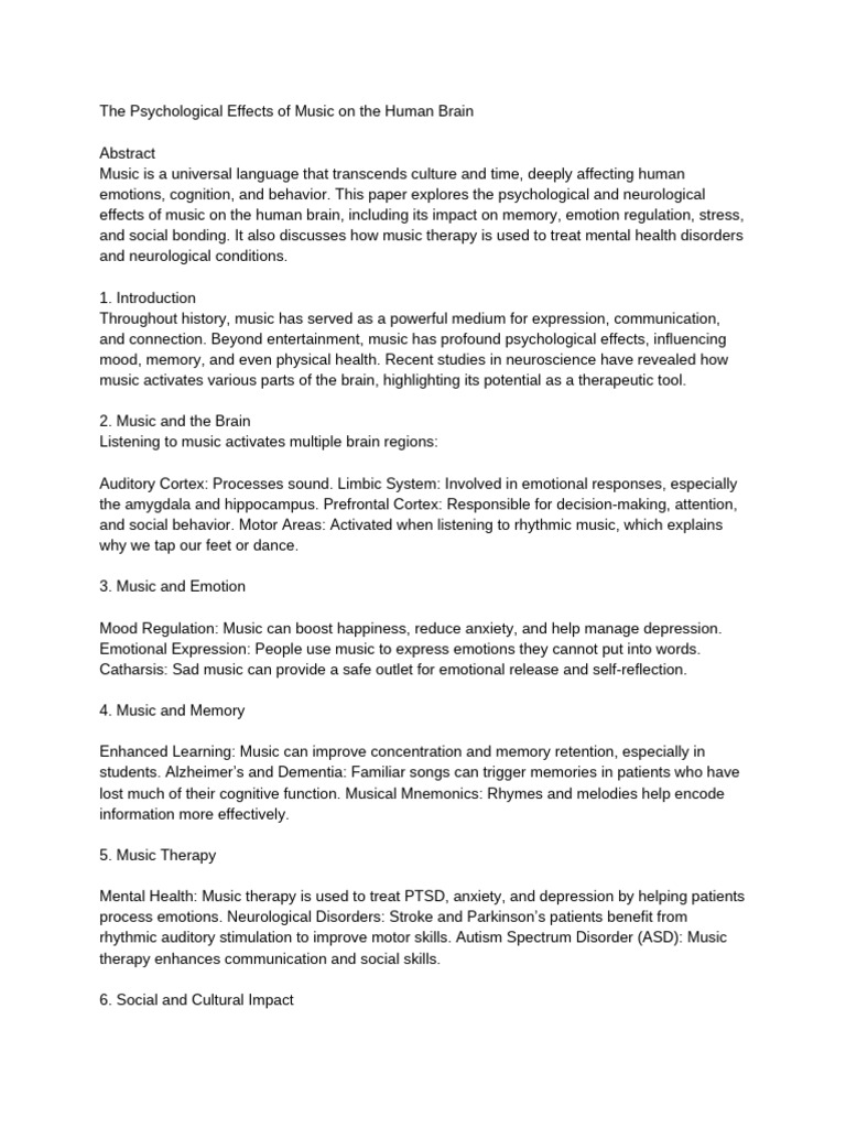 The Psychological Effects of Music On The Human Brain | PDF | Emotions ...