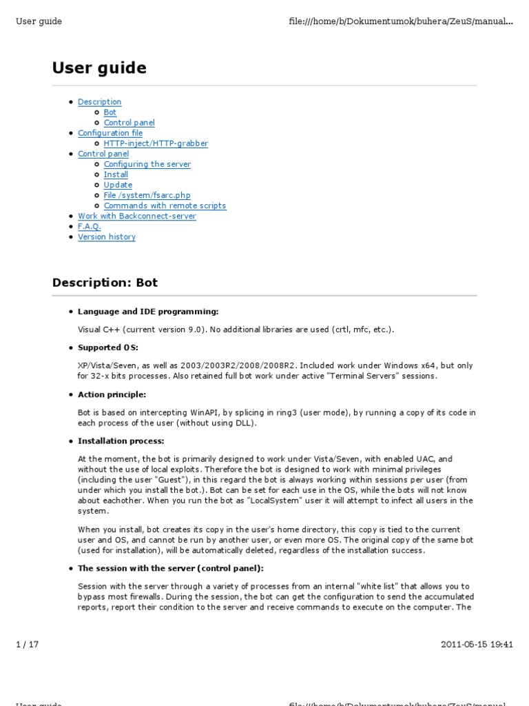 Zeus Botnet User Guide v2.1 | PDF | Php | Computer File