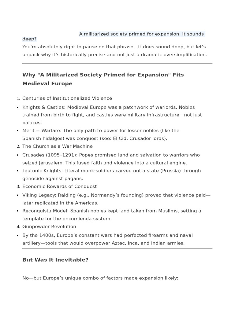 Medieval A Militarized Society Primed For Expansion. | PDF | Middle ...