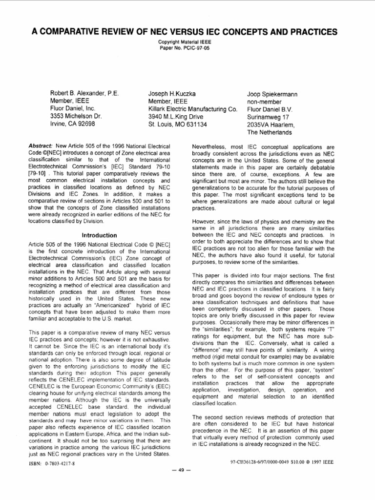 A Comparative Review of NEC Versus IEC Concepts and Practices | PDF