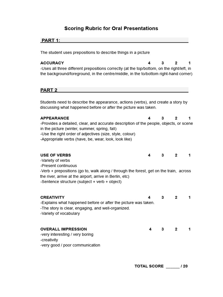 Scoring Rubric For Oral Exam | PDF
