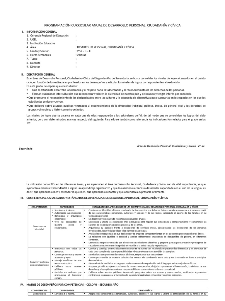 2do Programacion Anual D.P.C.C. | PDF | Enseñando | Estudios de género