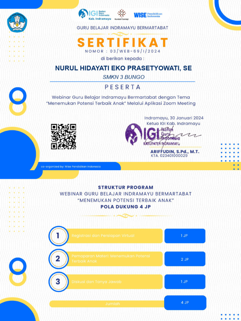 4JP Sertifikat NURUL HIDAYATI EKO PRASETYOWATI, SE Peserta Webinar IGI Kab Indramayu #69 | PDF
