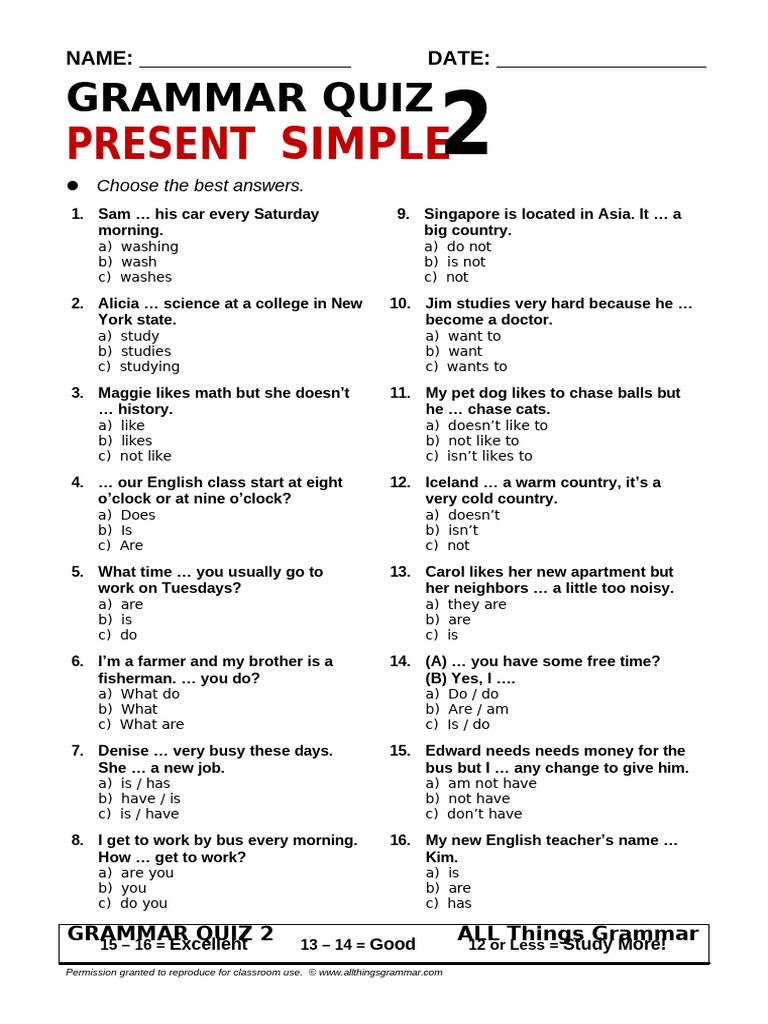 Exercícios Simple Present e Verbo to Be COM GAB | PDF