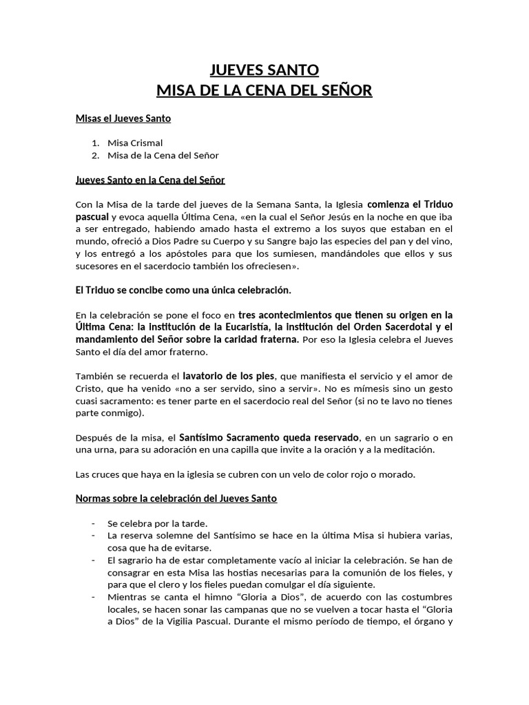 02 Explicación de la Liturgia del Jueves Santo | PDF | eucaristía | Adoración Cristiana Y Liturgia