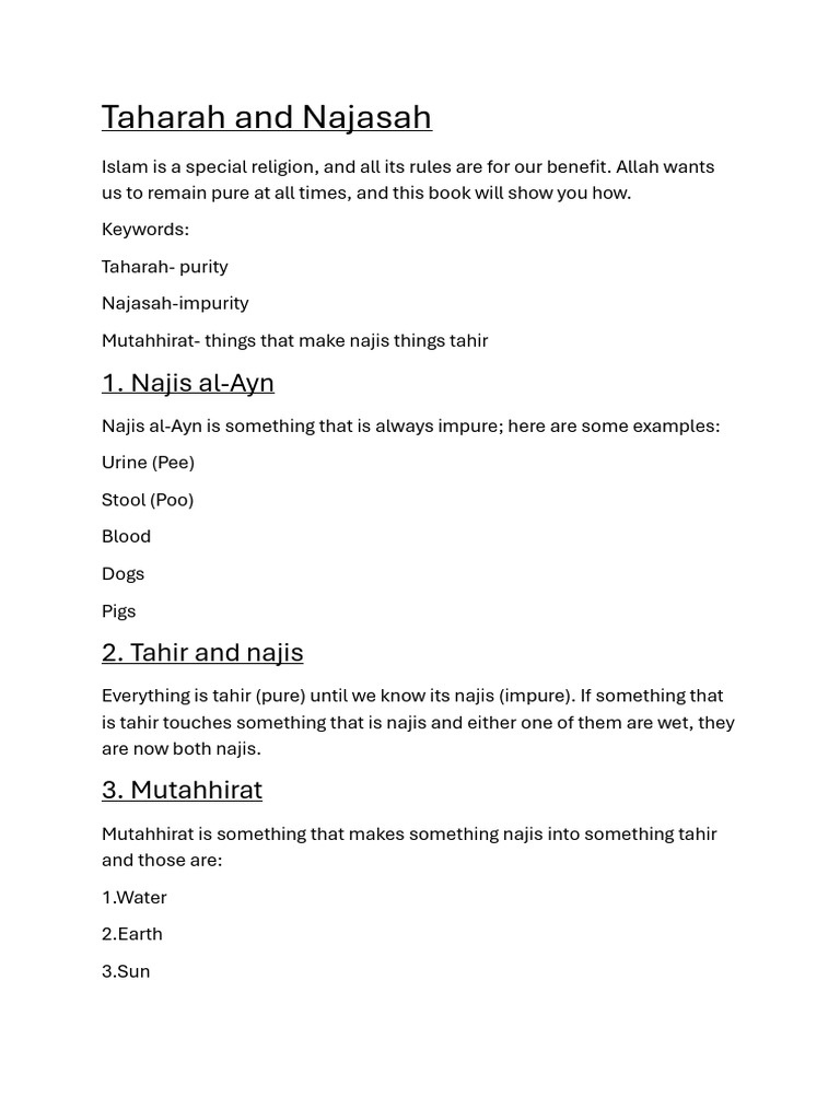 Taharah and Najasah | PDF