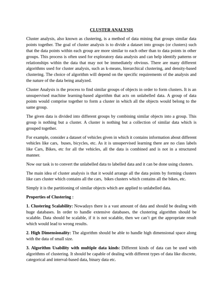 CLUSTER ANALYSIS unit 3 Data mining | PDF | Cluster Analysis | Data