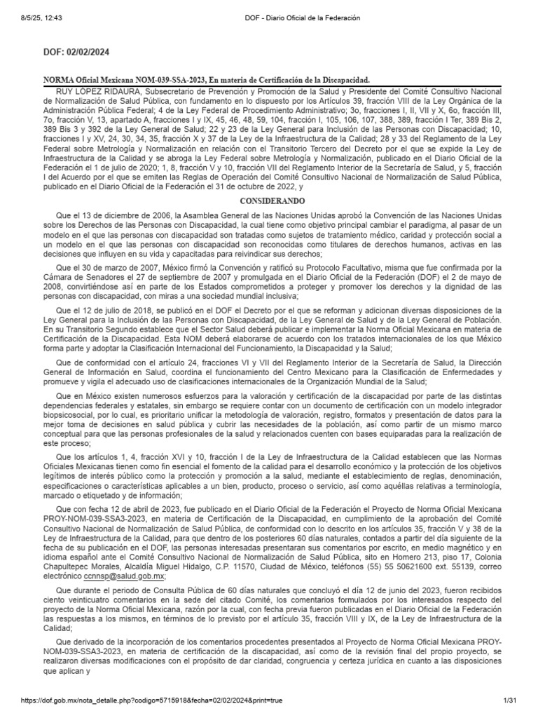 Nom 039 Ssa 2023 | PDF | Invalidez | Cuidado de la salud