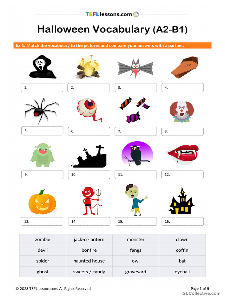 Halloween Vocabulary and Speaking Task A2 - B1 | PDF