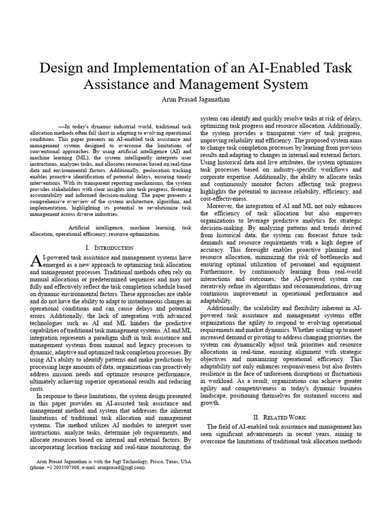 Design and Implementation of An Ai Enabled Task Assistance and ...